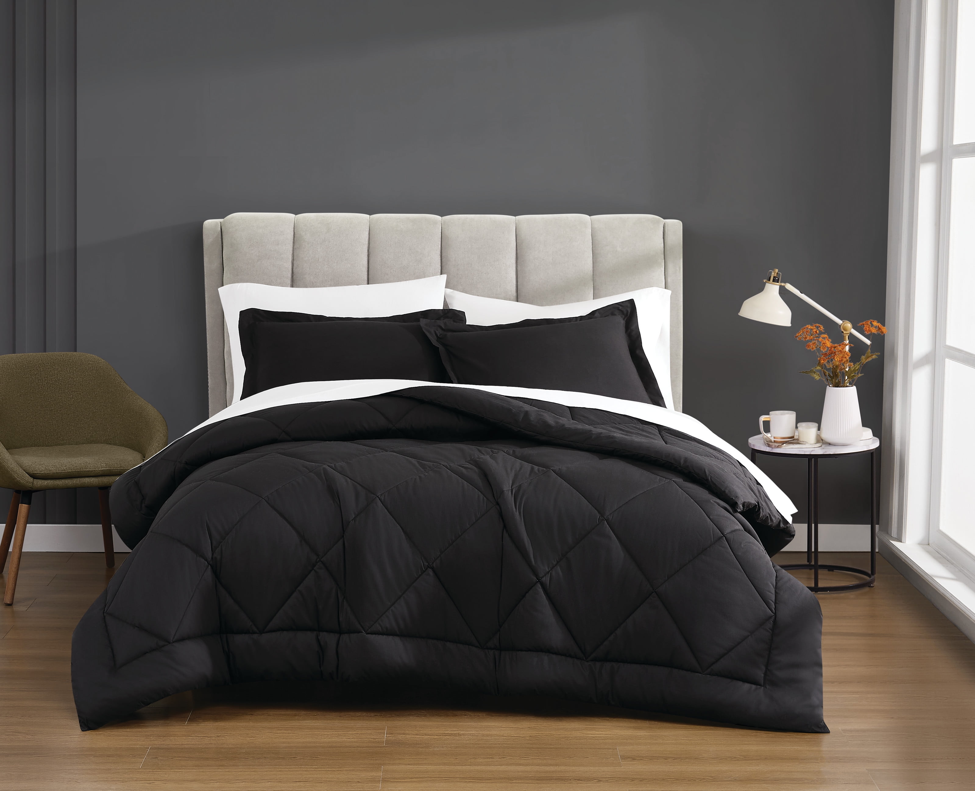 Cannon Percale 200 Thread Count Solid 100% Cotton Comforter Set Black ...