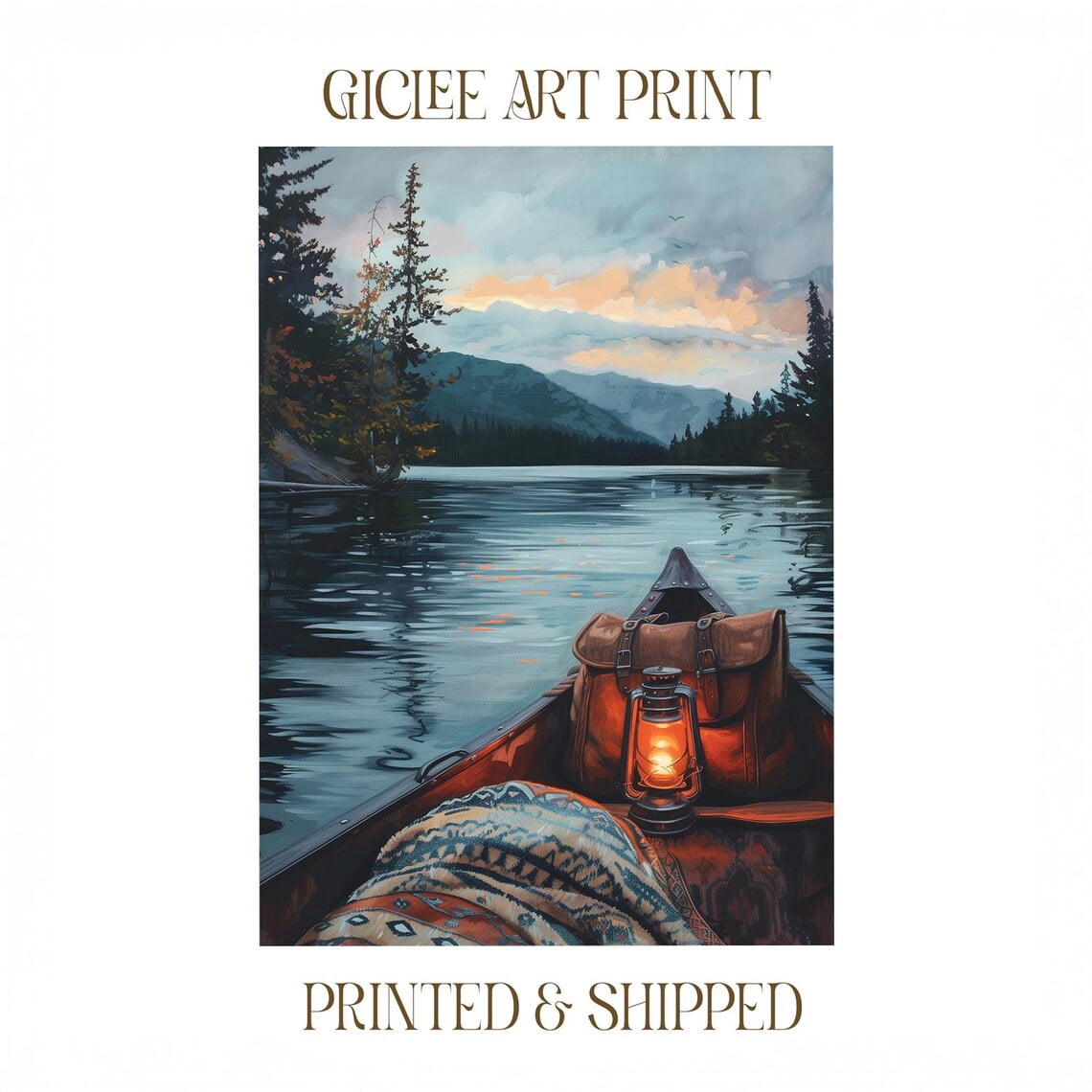 Canoe At Dusk Poster Montana Inspired Wall Art Washing State Artwork ...