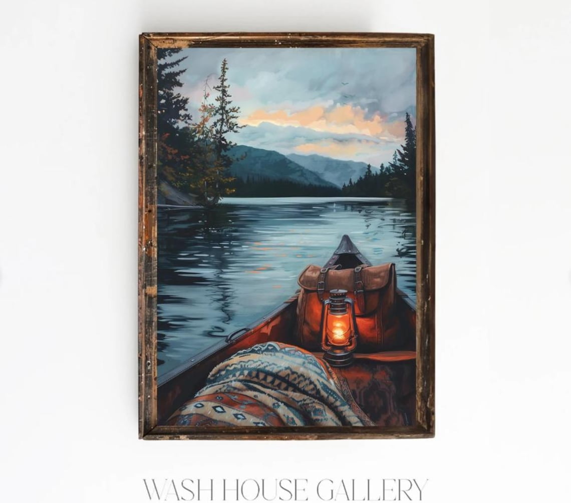 Canoe At Dusk Poster Montana Inspired Wall Art Washing State Artwork ...