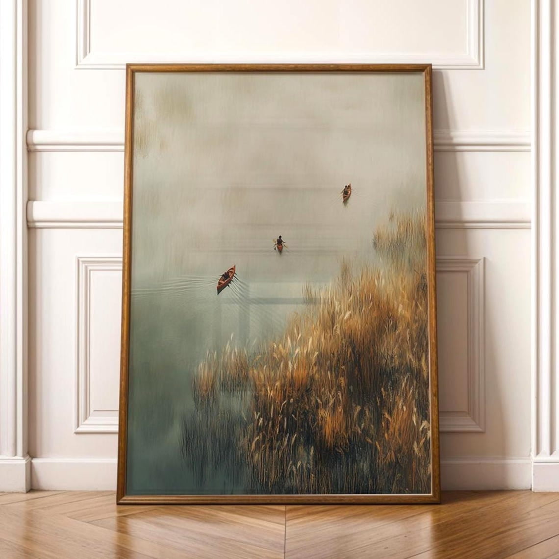Canoe Lake Art Minimalist Fall Landscape Nature Wall Decor Art ...