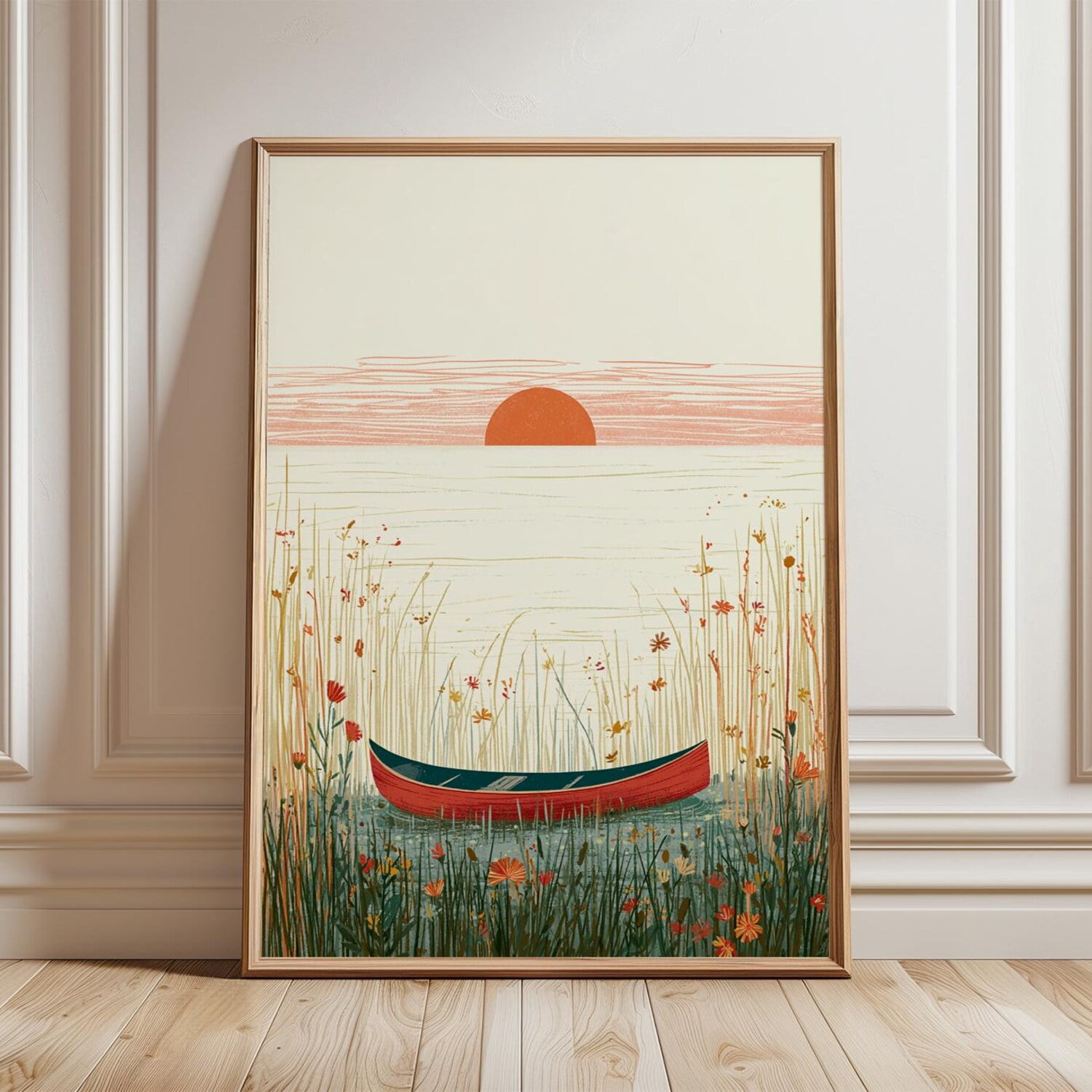 Canoe Lake, Sunset Landscape Wall Art, Scandinavian Print, Collection ...