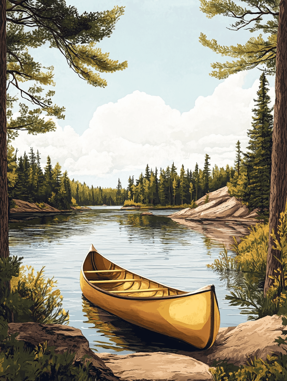 Canoe Lake Wall Art Canvas Print， Perfect for Living Room， Bedroom ...