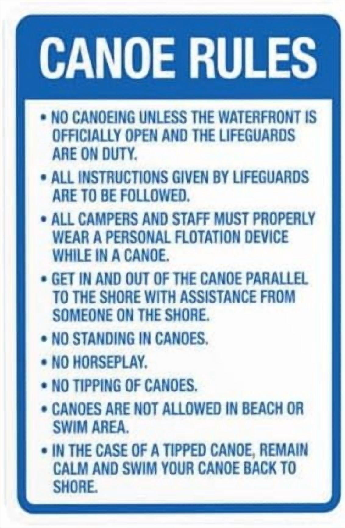 Canoe Warning Sign, Rules Metal Signs for Outdoor Indoor Road Yard ...