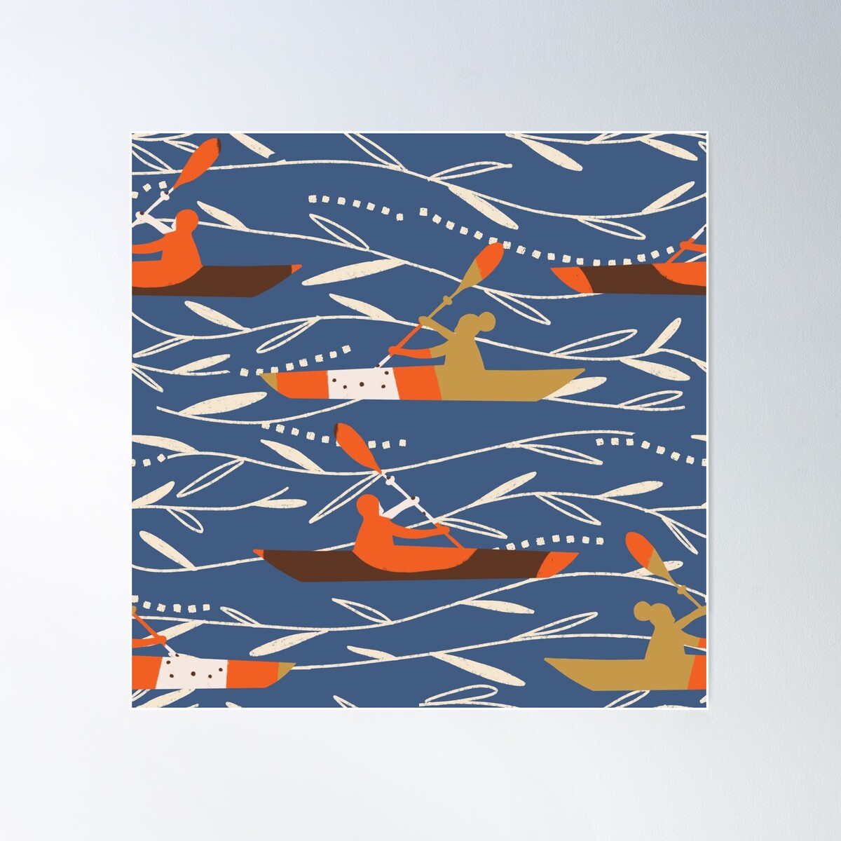 Canoeing At The Lake Sports Blue Poster Wall Art, Modern Wall Decor For ...