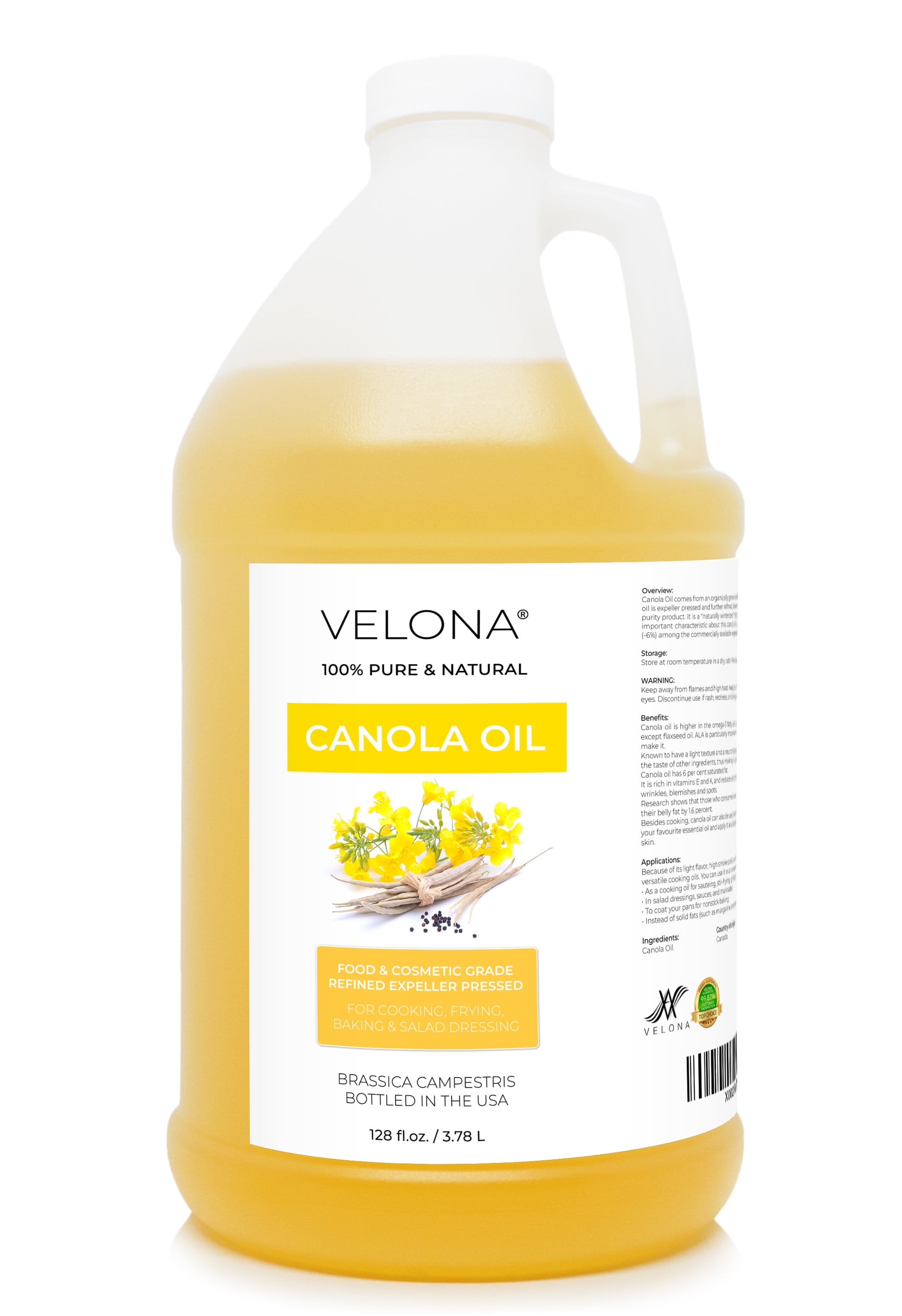 Canola Seed Oil by Velona - 1 Gallon / 128 Fl Oz | 100% Pure and ...