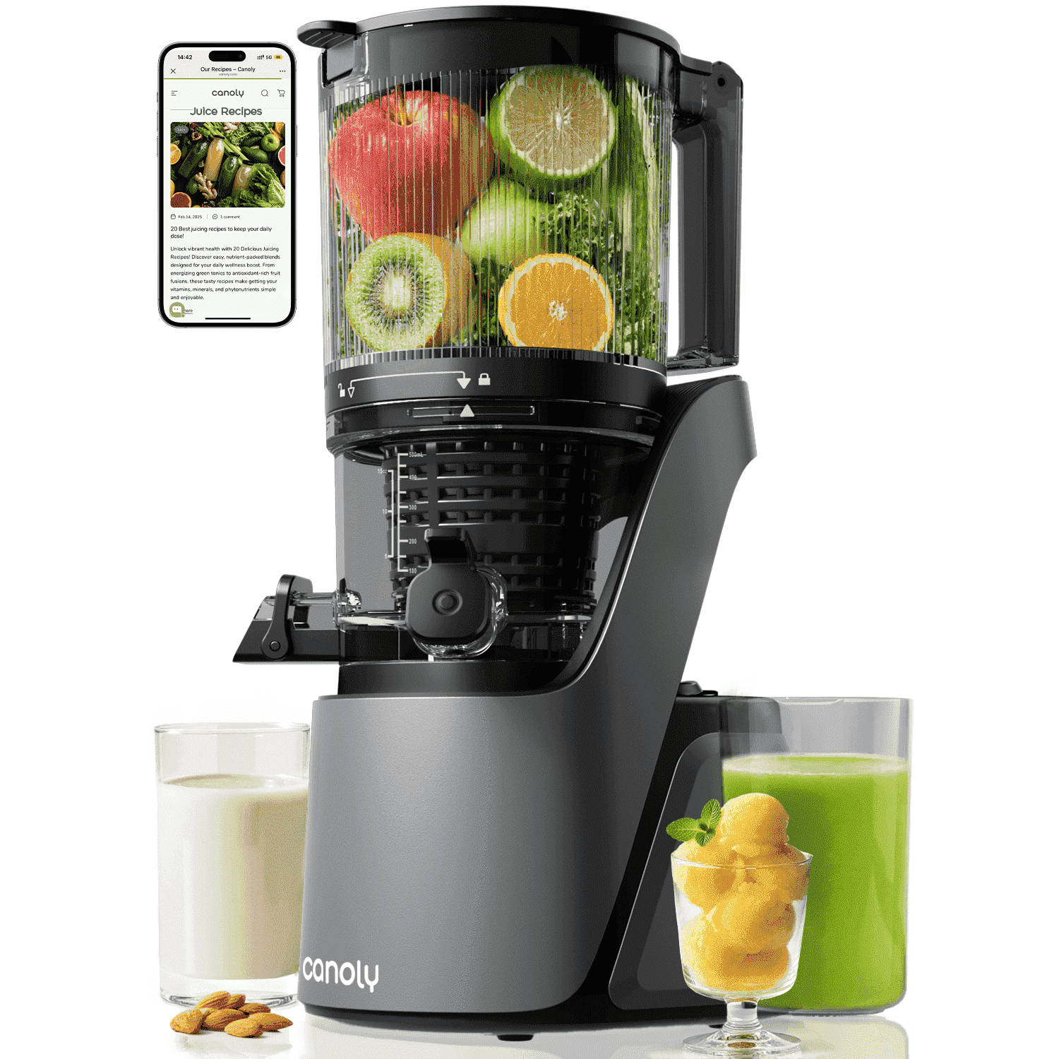 CANOLY C16 Cold Press Juicer, 6" Wide Chute, 3-in-1 for Juice, Nut Milk ...