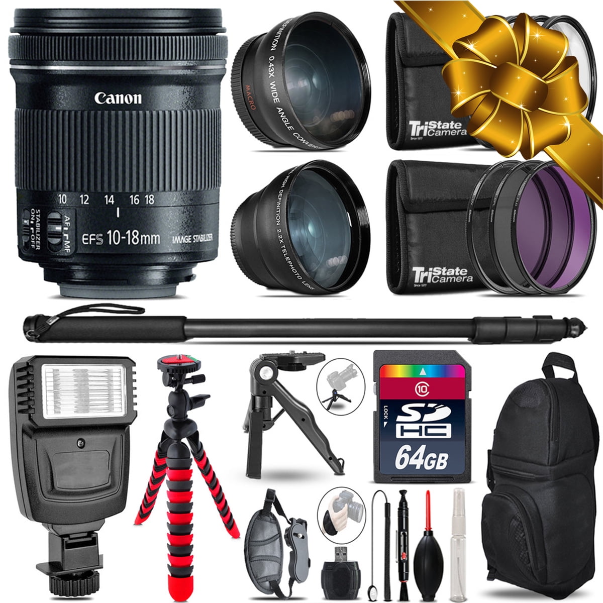 Canon 10-18mm IS STM -3 Lens Kit + Slave Flash + Tripod - 64GB ...
