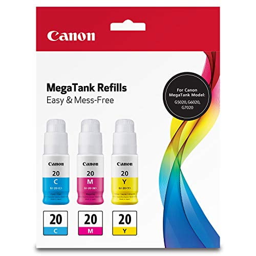Canon GI-20 CMY Inkjet Refill Kit, 3-Pack for PIXMA G5020, G6020, G7020 ...