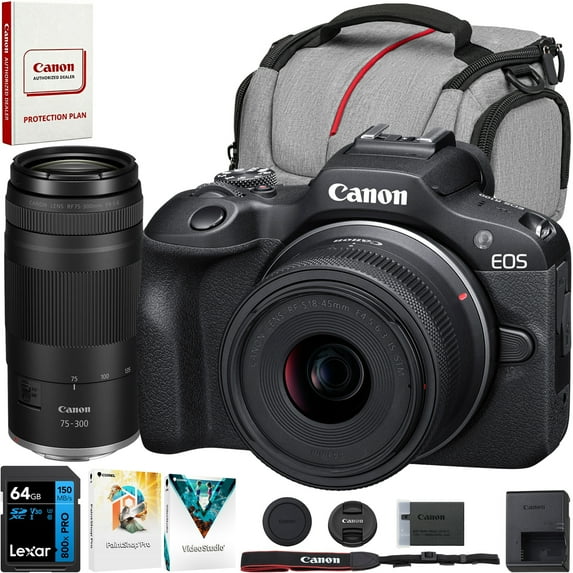 Canon 6052C111 EOS R100 Camera Double Zoom Lens Kit w/RF-S18-45 + /RF75 ...