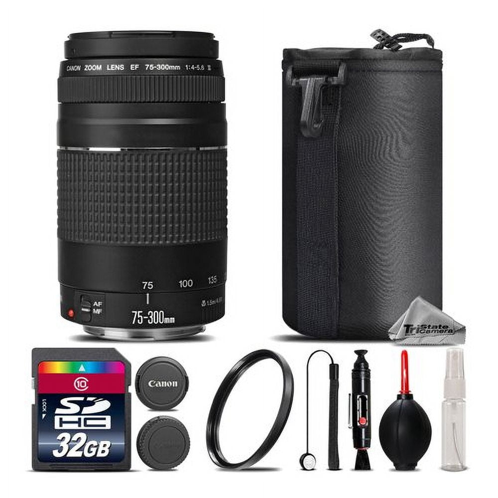 Canon 75-300mm Lens + 32GB Class 10 High Speed Memory Card + UV Filter ...