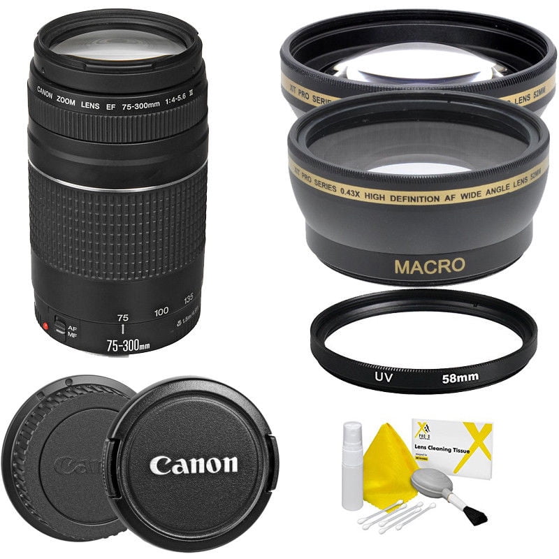 Canon 75-300mm f/4-5.6 III AF Lens + 58mm Wide + Tele Lens Value Kit ...