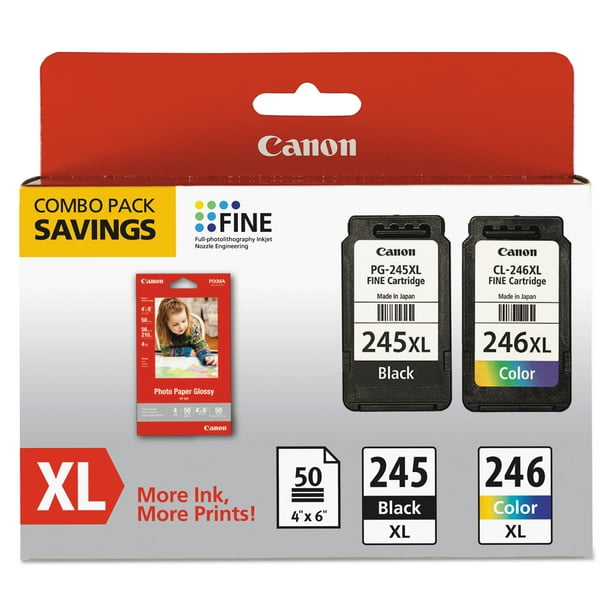 Canon 8278B005 (PG-245XL/CL-246XL) Ink & Paper Combo Pack, Black/Tri ...