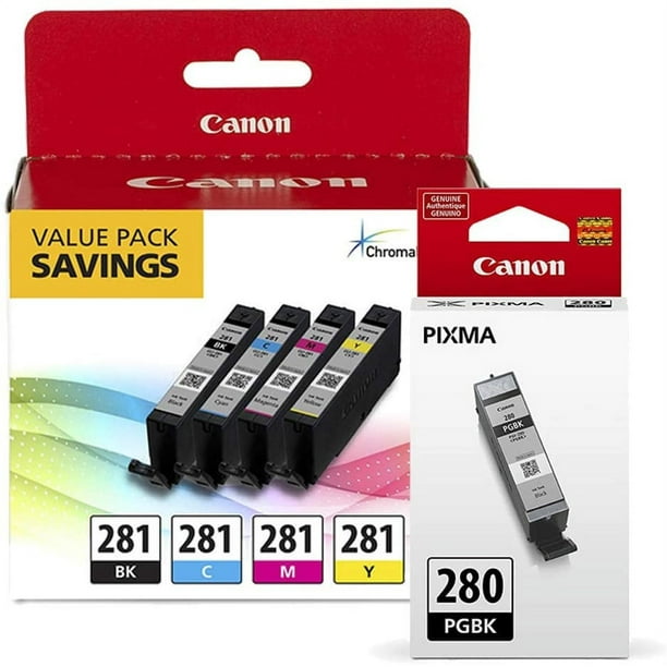 Canon CLI-281 BKCMY 4-Color Ink Tank Value Pack (2091C005) + Canon PGI ...