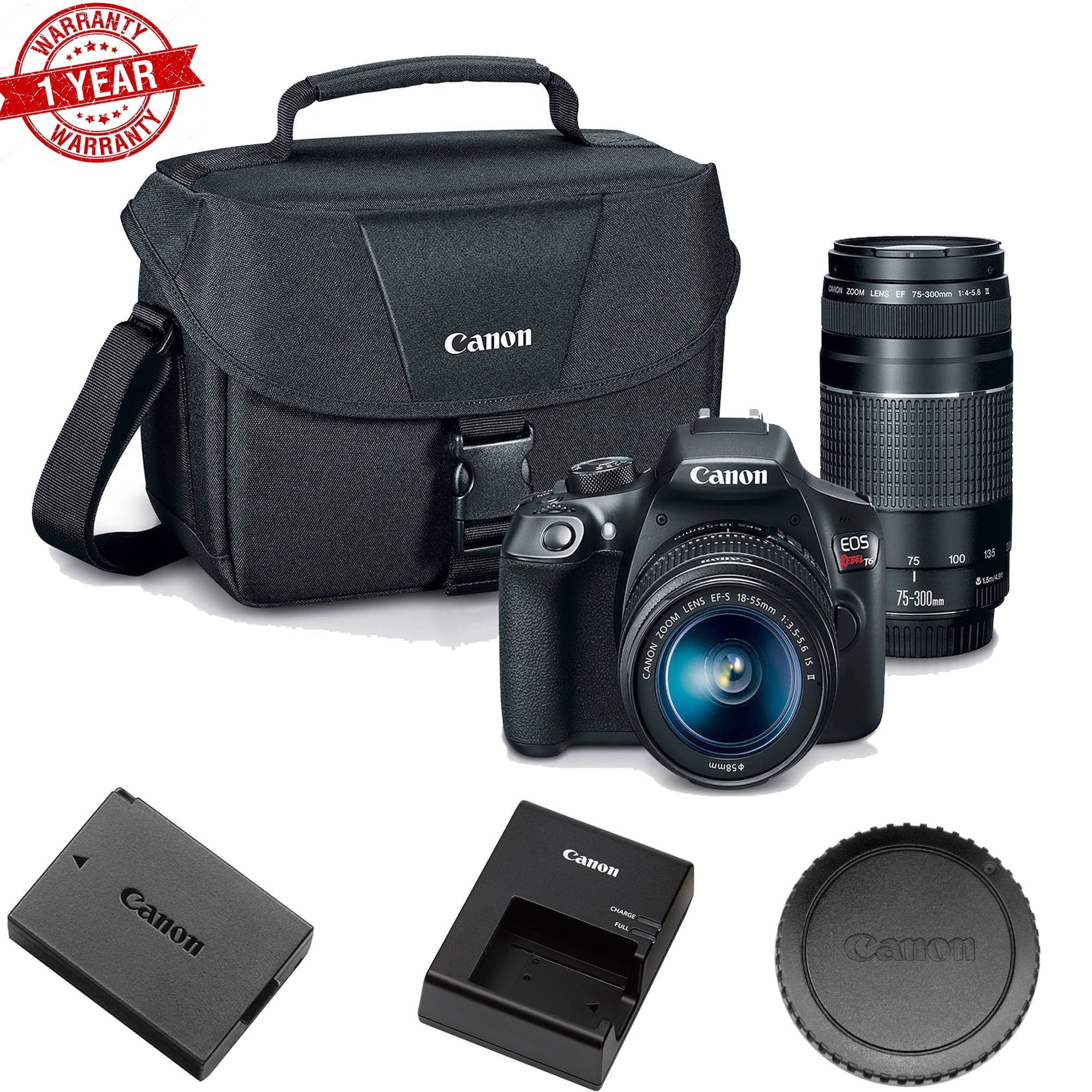 Canon EOS Rebel T6 DSLR Camera Body with 18-55mm and 75-300mm Lens Kit USA - Walmart.com