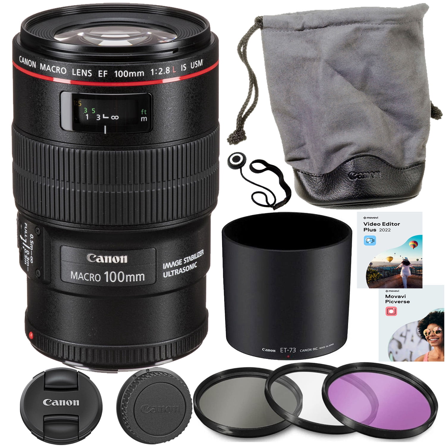 Canon EF 100mm f/2.8L Macro IS USM Lens Bundle + HD Filter Kit + Lens ...