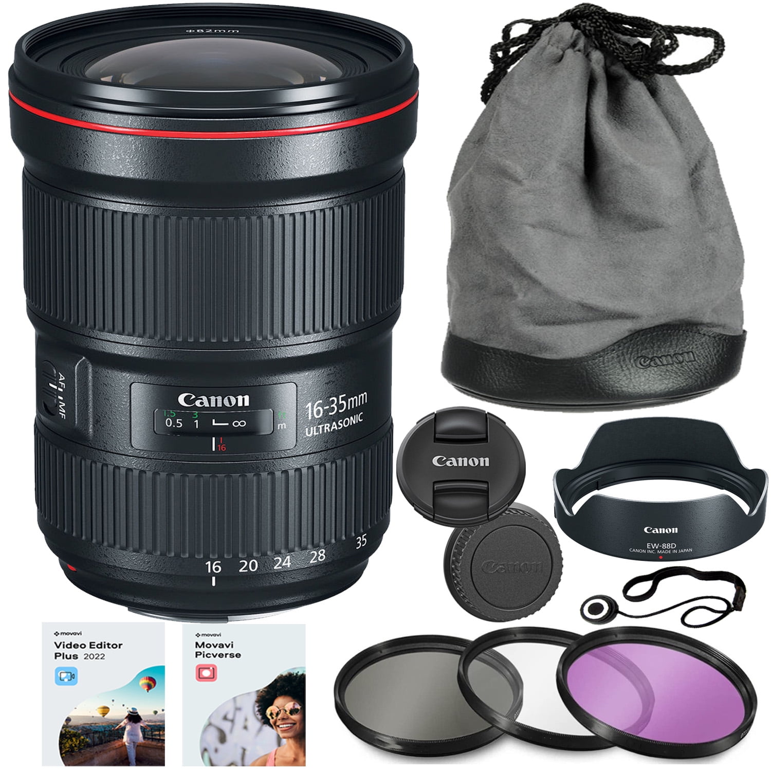 Canon EF 16-35mm f/2.8L III USM Lens Bundle + HD Filter Kit + Lens Cap ...