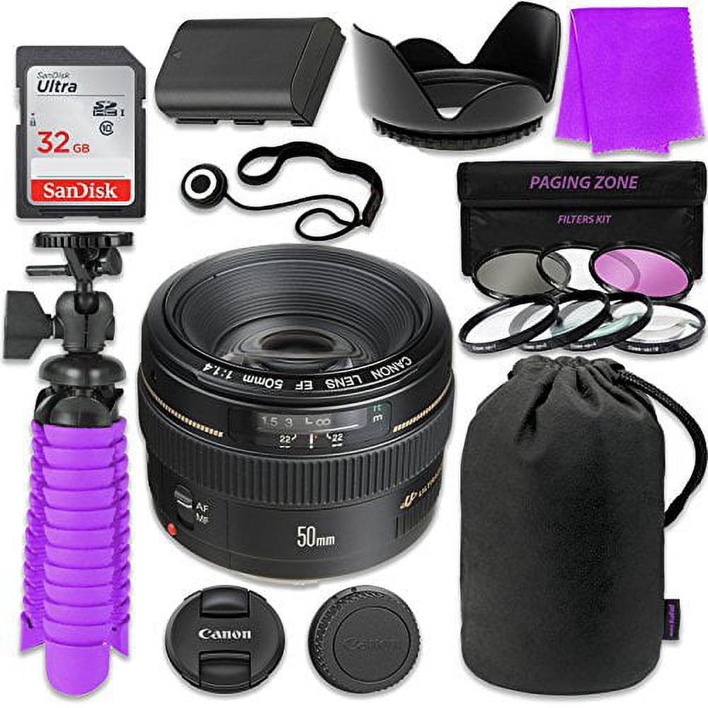 Canon EF 50mm f/1.4 USM Lens Bundle w/ SanDisk 32GB Memory Card, LP-E6 ...