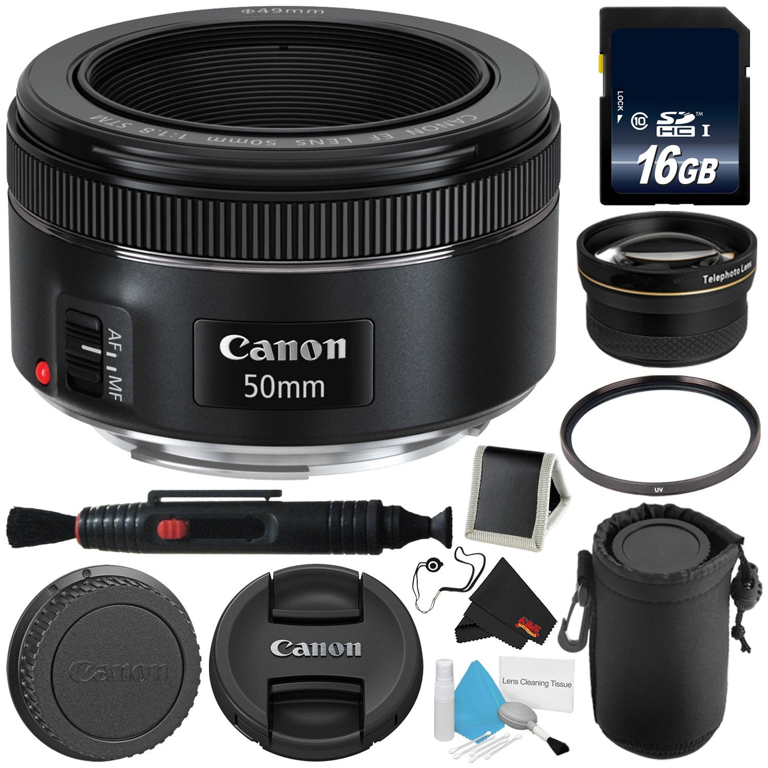 Canon EF 50mm f/1.8 STM Lens + 16GB SDHC Card + Lens Pen + UV Filter ...