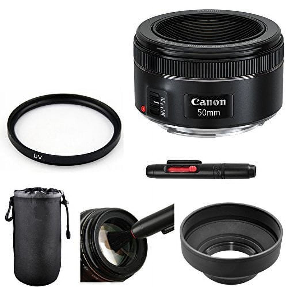 Canon EF 50mm f/1.8 STM Lens Bundle with UV Filter, Lens Pouch, Rubber ...