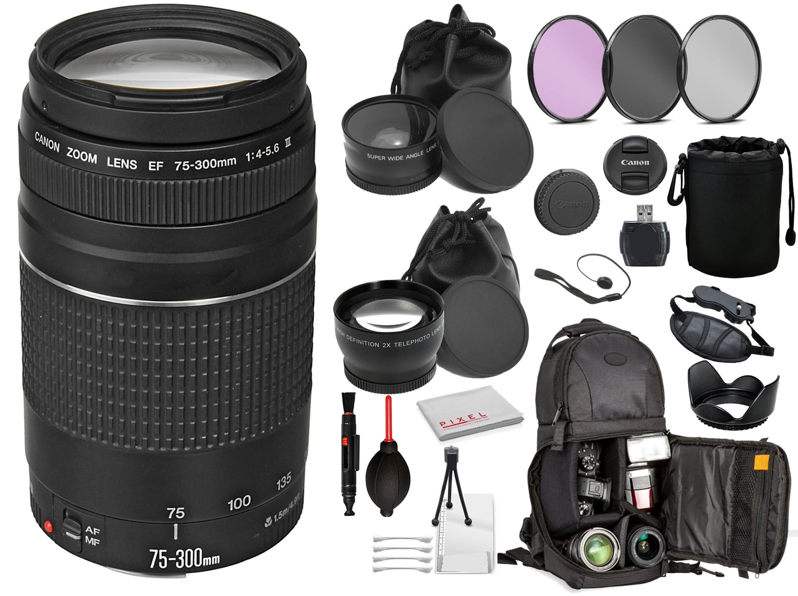 Canon EF 75-300mm F/4-5.6 III Lens (6473A003) with Professional Bundle ...