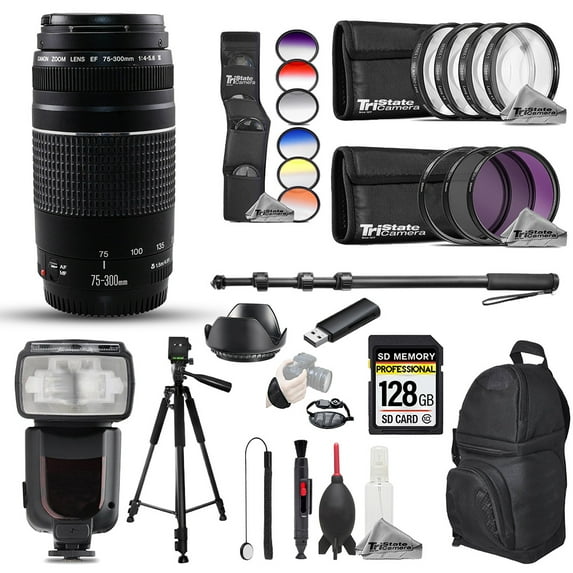 Canon EF 75-300mm f/4.0-5.6 III AF Telephoto Lens - 26pc 128GB Ultimate Accessory Kit ...