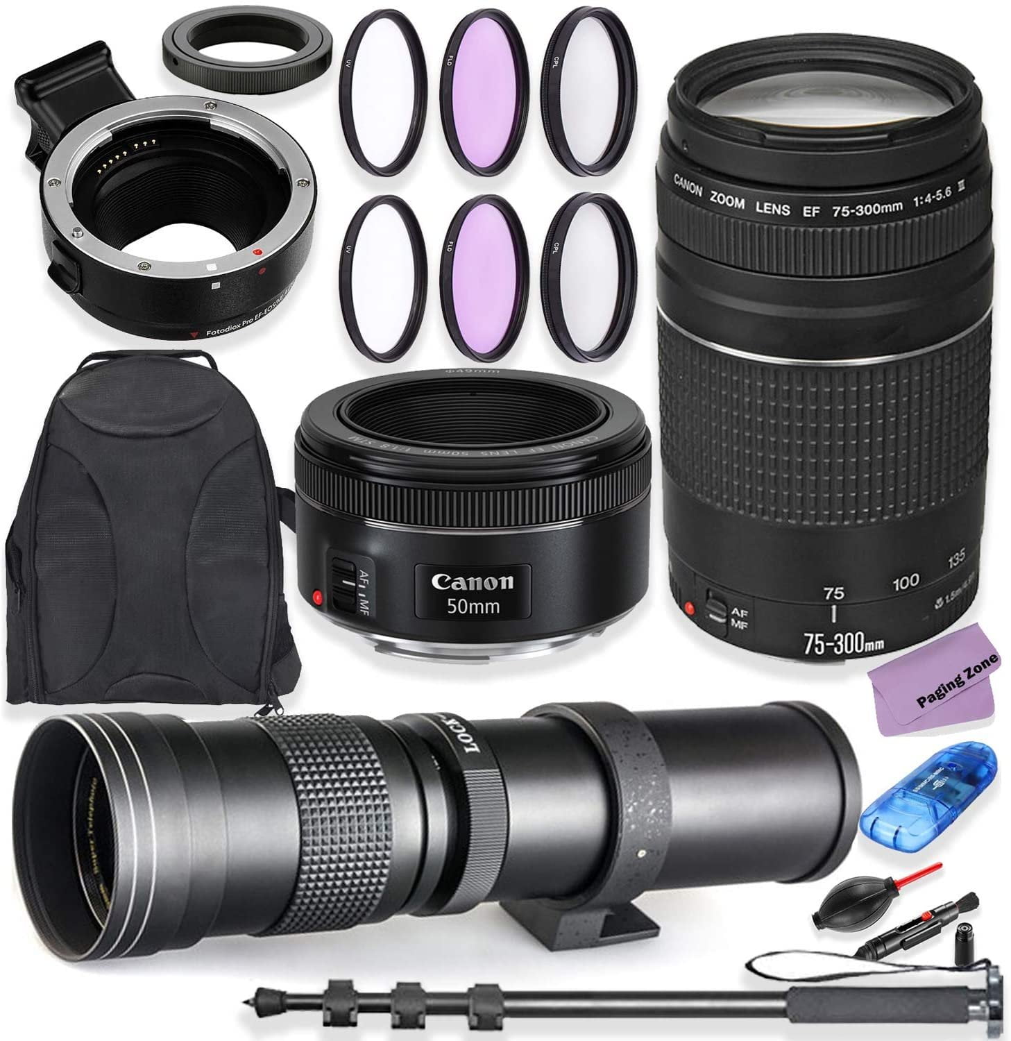 Canon EF 75-300mm f/4-5.6 III & Canon EF 50mm f/1.8 STM Lens Bundle ...