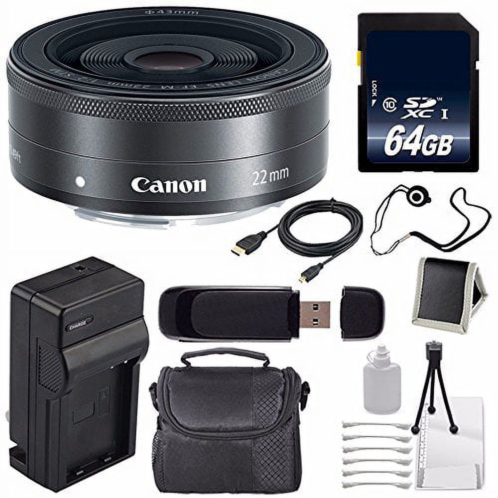 Canon EF-M 22mm f/2 STM Lens + 64GB SDXC Class 10 Memory Card 6AVE ...