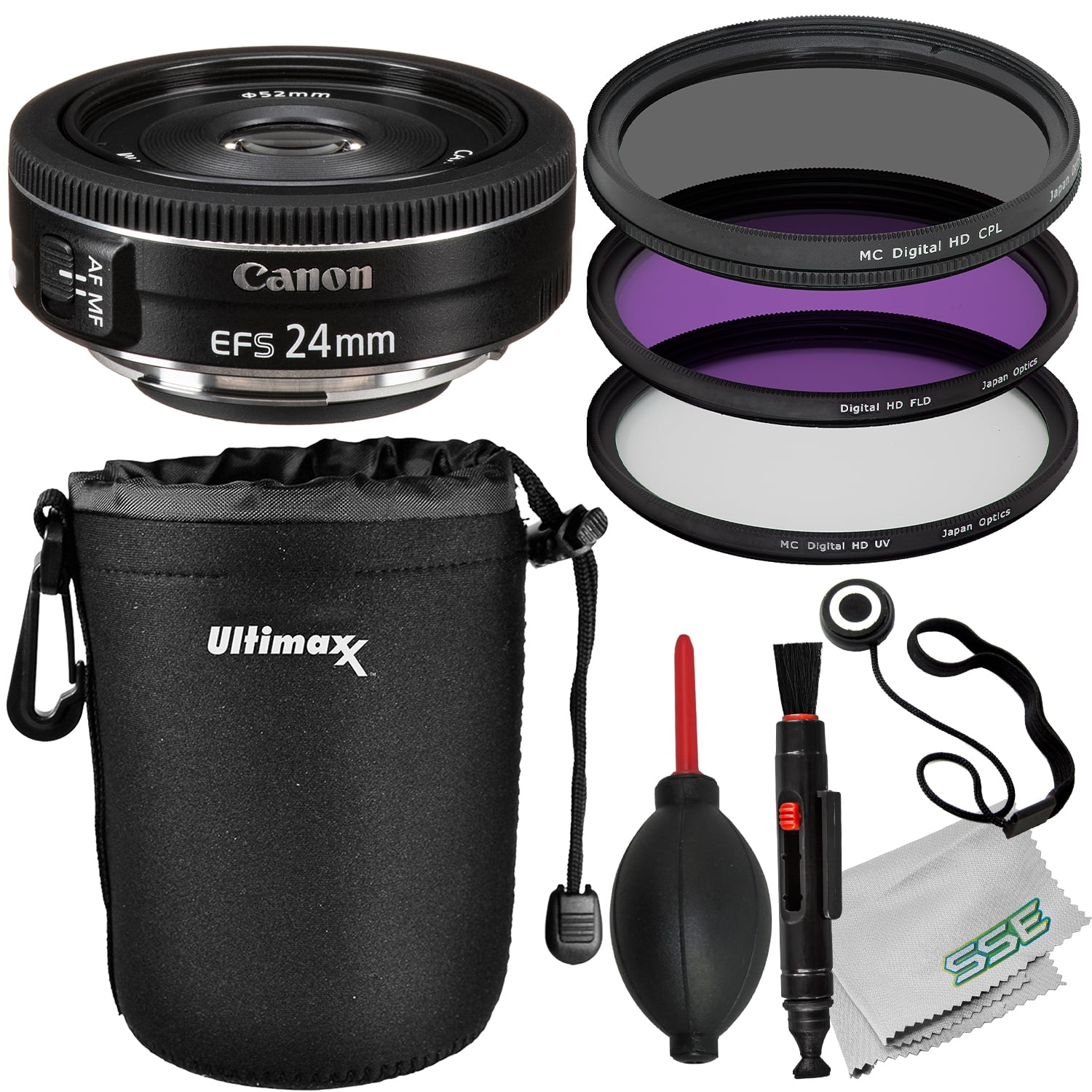 Canon EF-S 24mm f/2.8 STM Lens with Essential Accessory Bundle ...