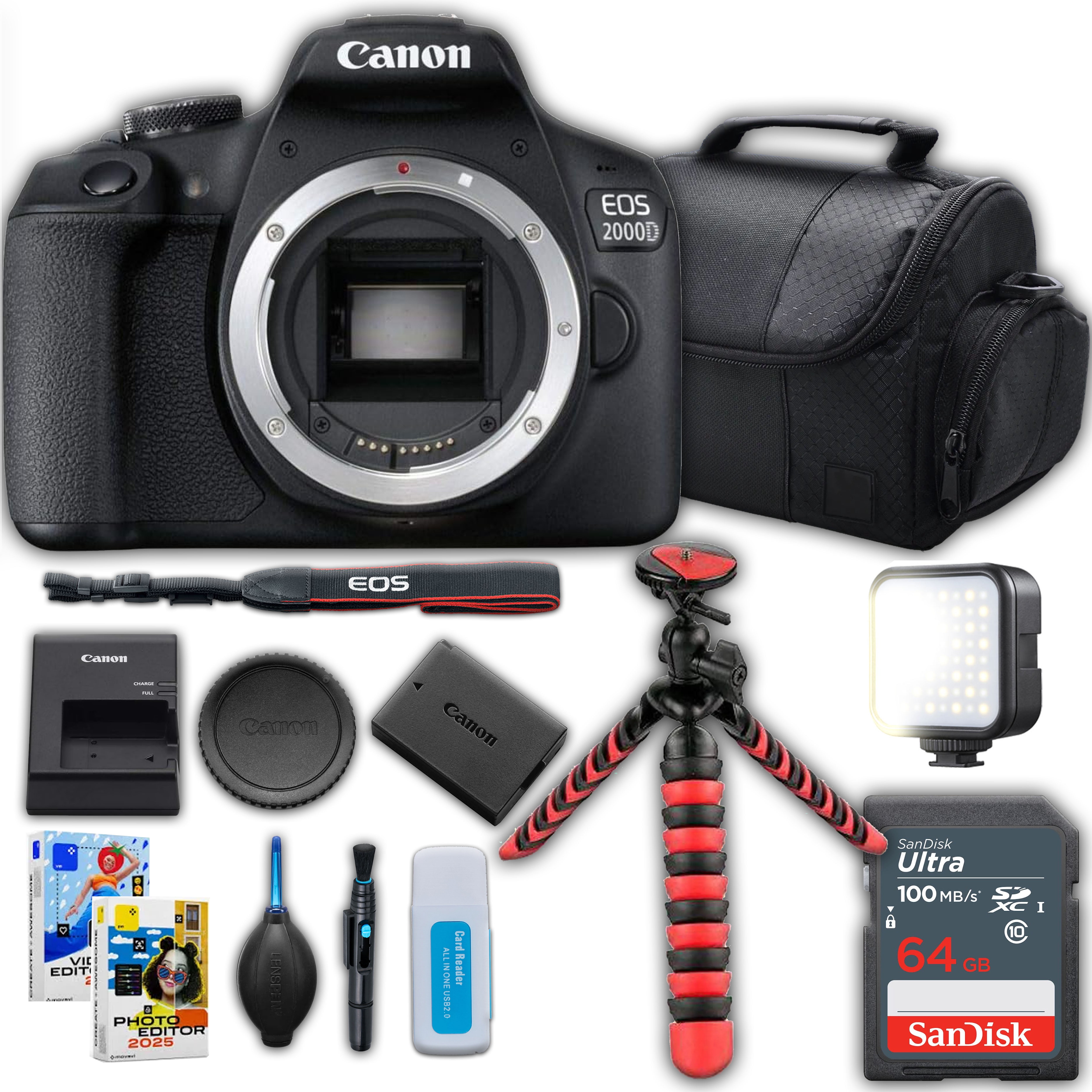 Canon EOS 2000D DSLR Camera Body Only + SanDisk 64 GB Memory Card ...