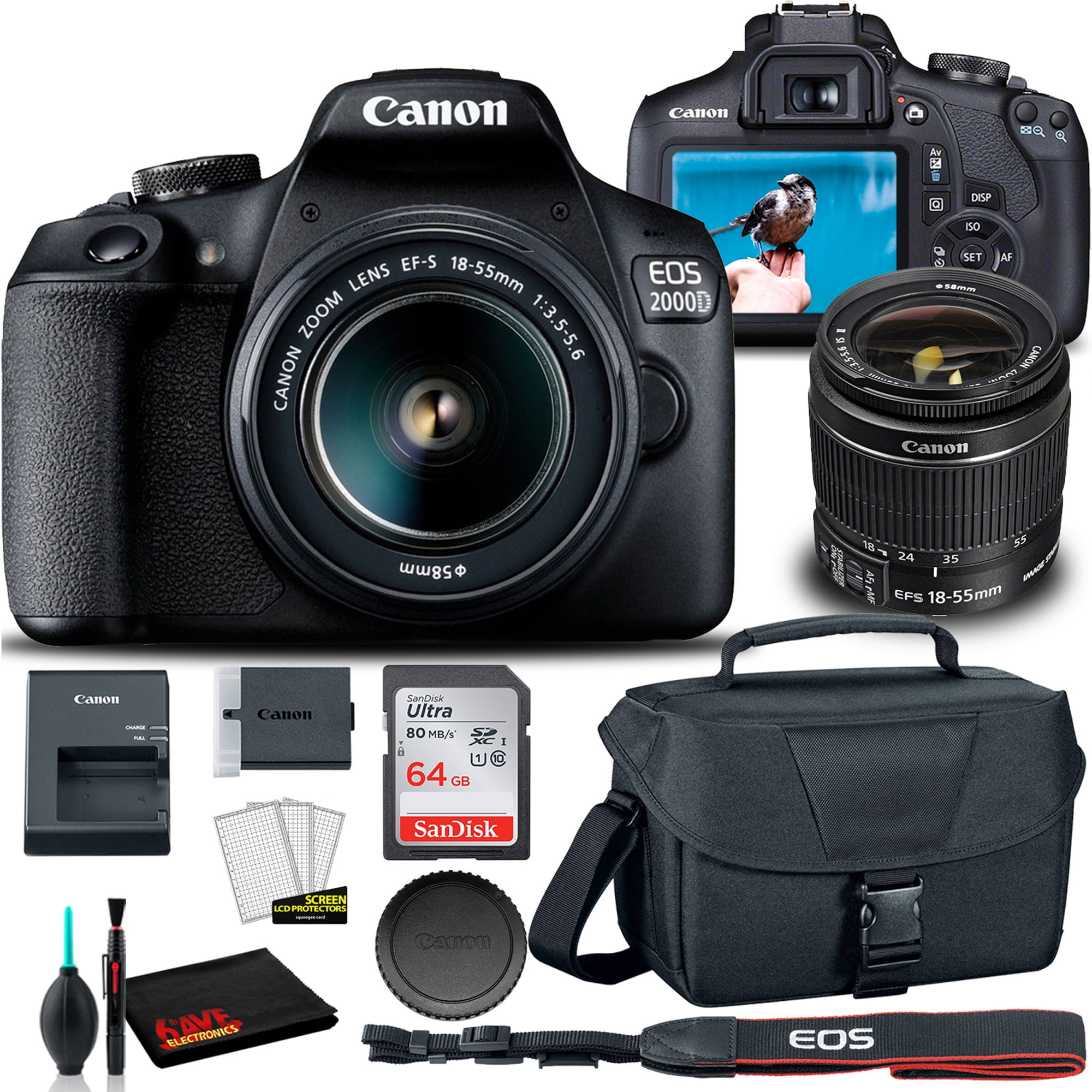 Canon EOS 2000D Rebel DSLR Camera Bundle with 18-55mm Lens, EOS Bag ...