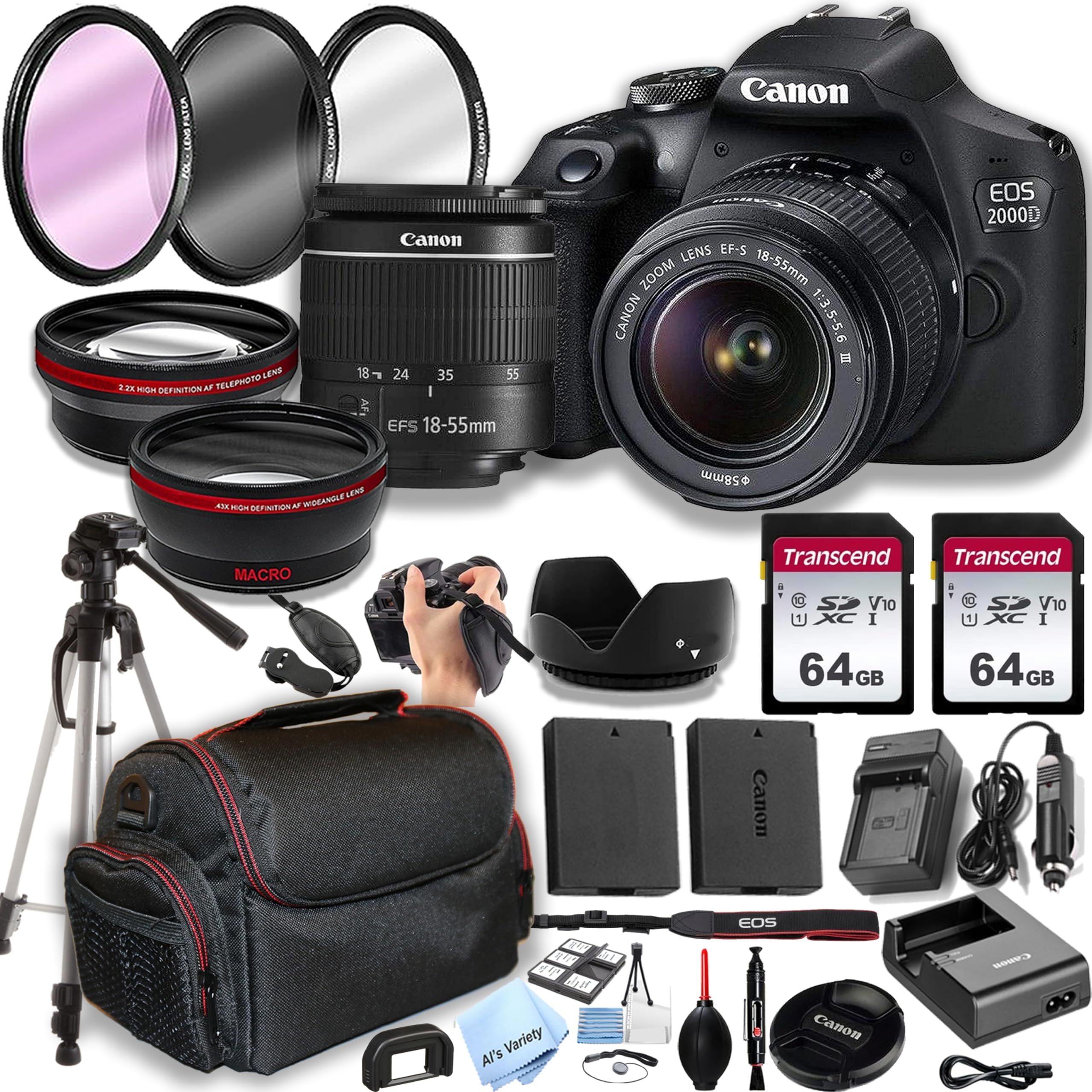 Canon EOS 2000D/Rebel T7 DSLR Camera, 18-55mm Lens, 128GB Memory ...
