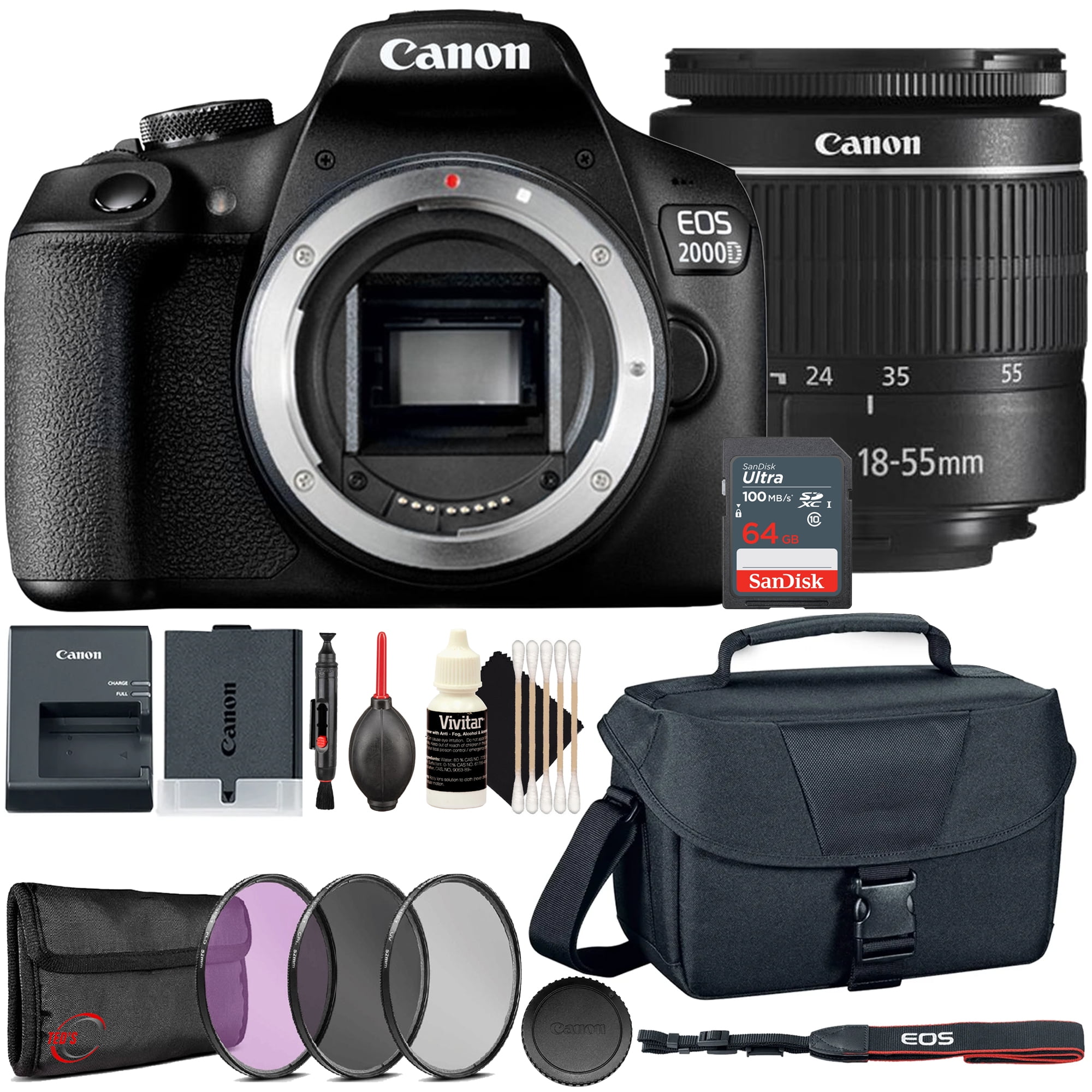 Canon EOS 2000D / Rebel T7 DSLR Camera Bundle with 18-55mm Lens, Filter ...