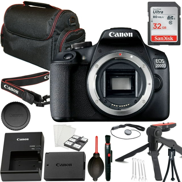 Canon EOS 2000D/T7 DSLR Camera Body, 32GB Card, Tripod, Case, Cleaning ...