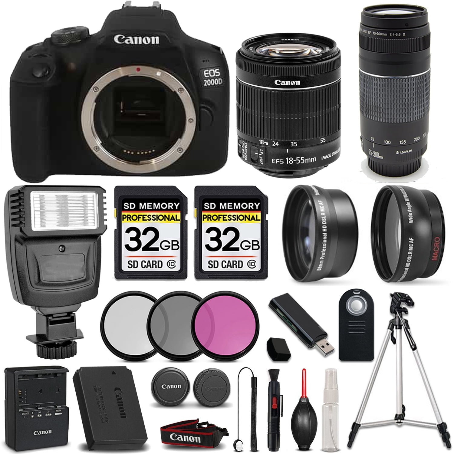 Canon EOS 2000D (Rebel T7) DSLR Camera+ Canon EF-S 18-55mm f/3.5-5.6 IS ...