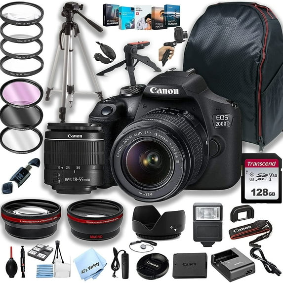 Canon EOS 2000D Rebel T7 DSLR Camera, 18-55mm Lens, 128GB Memory, Case, Tripod, 42pc Bundle ...