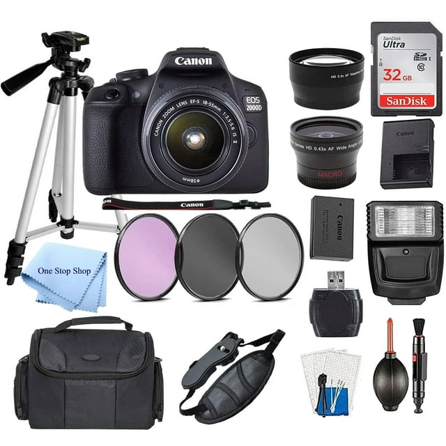 Canon EOS 2000D Rebel T7 DSLR Camera Kit with 18-55mm Lens, 32GB Memory ...