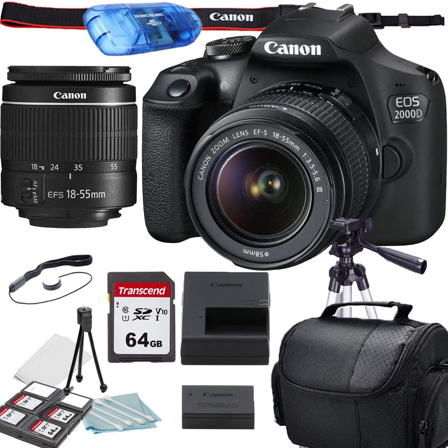 Canon EOS 2000D/Rebel T7 DSLR Camera with EF-S 18-55mm Lens, Accessory ...