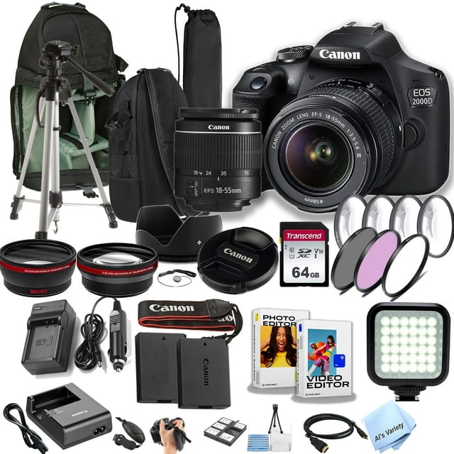 Canon EOS 2000D / Rebel T7 with EF-S 18-55mm F/3.5-5.6 Zoom Lens + 34pc ...