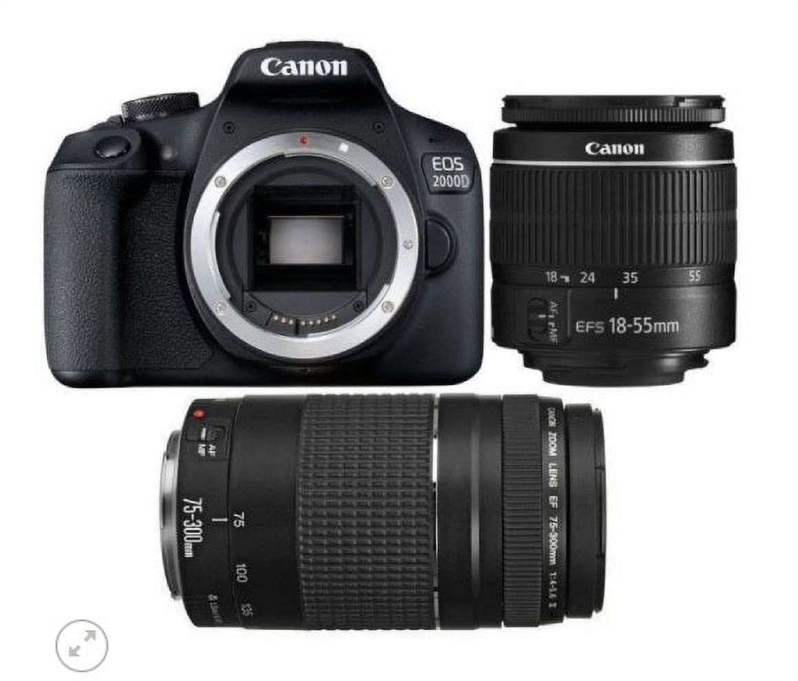 Canon EOS 2000D DSLR, Rebel T7, EF18-55mm + EF75-300mm Lens Bundle ...