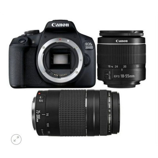 Canon EOS 2000D DSLR, Rebel T7, EF18-55mm + EF75-300mm Lens Bundle ...