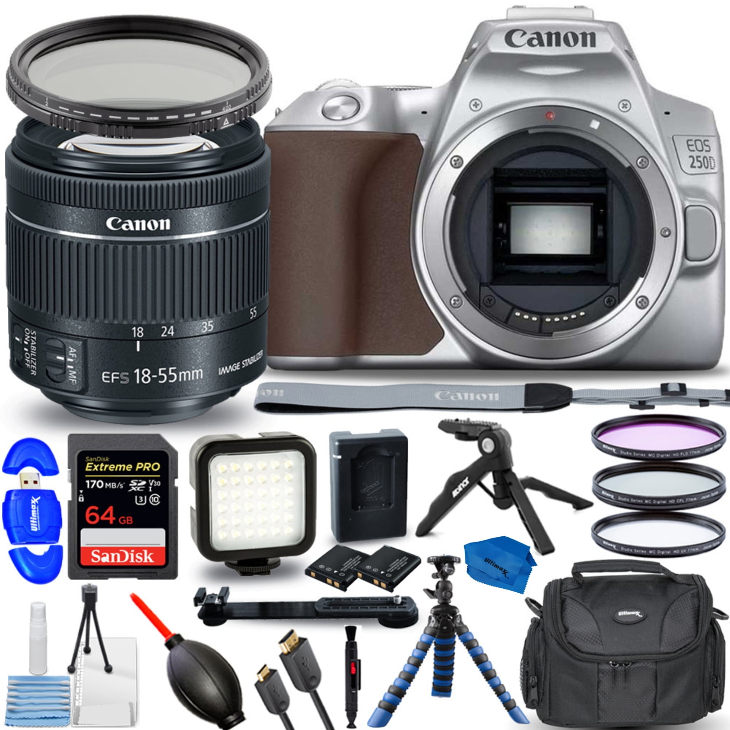 Canon EOS 250D with EF-S 18-55mm f/4-5.6 IS STM Lens (Silver) + Bunlde ...