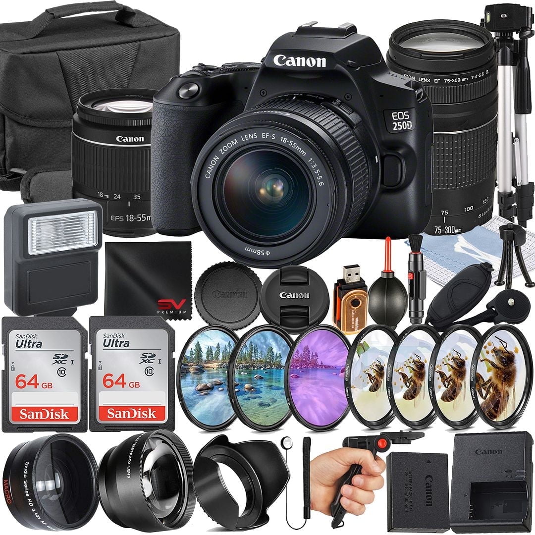 Canon EOS 250D / Rebel SL3 DSLR Camera with 18-55mm + 75-300mm Lens + 2 ...
