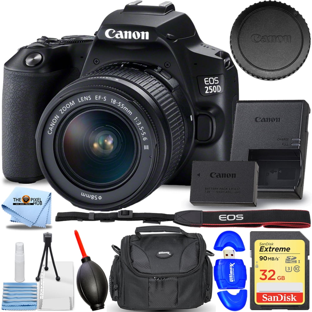 Canon EOS 250D/Rebel SL3 DSLR Camera, 18-55mm Lens, Bundle: 32GB SD ...