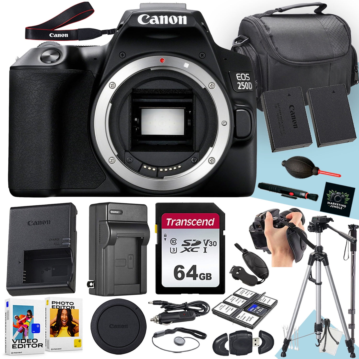 Canon EOS 250D / Rebel SL3 DSLR Camera (Body Only) + 64 GB Memory ...