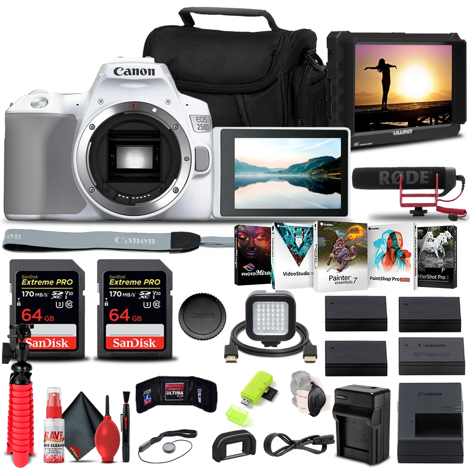 Canon EOS 250D / Rebel SL3 DSLR Camera (Body Only) + (White) 4K Monitor ...