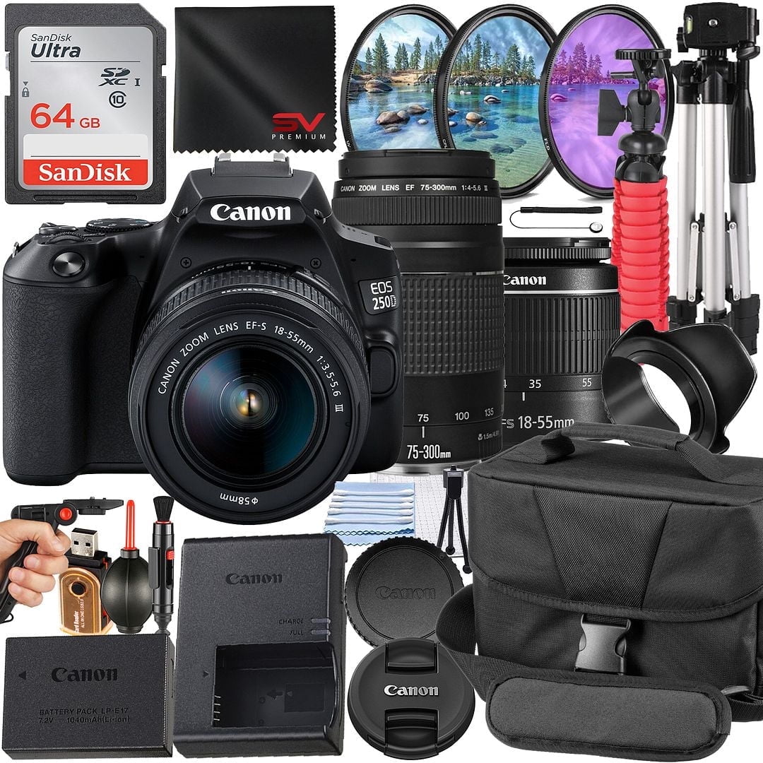 Canon EOS 250D / Rebel SL3 DSLR Camera Bundle with 18-55mm + 75-300mm ...