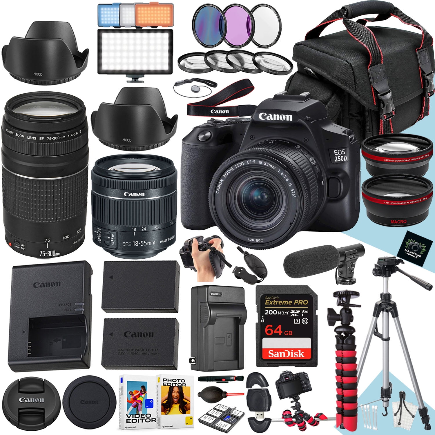 Canon EOS 250D / Rebel SL3 DSLR Camera With EF-S 18-55mm f/4-5.6 IS STM ...