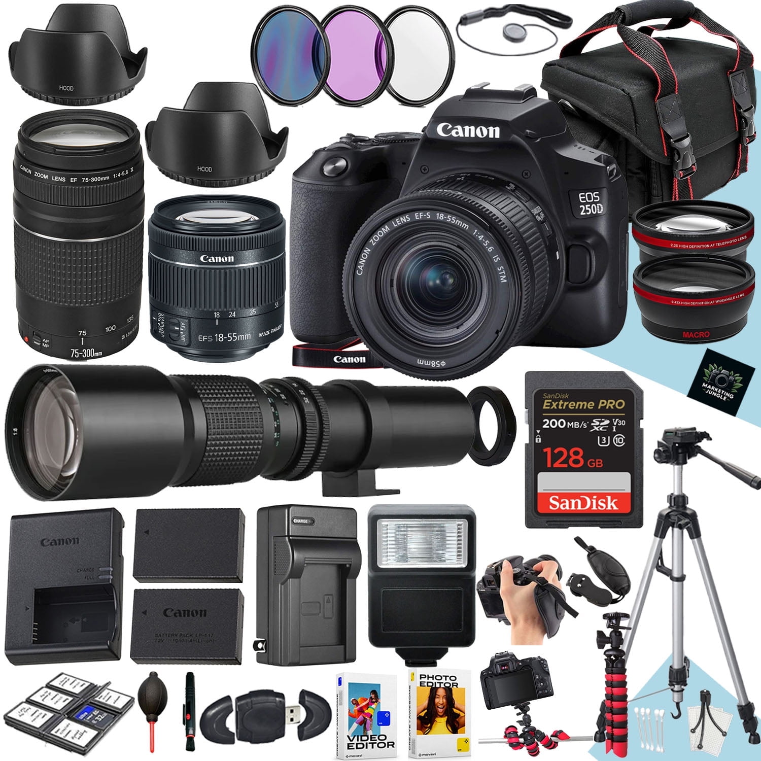 Canon EOS 250D / Rebel SL3 DSLR Camera With EF-S 18-55mm f/4-5.6 IS STM ...