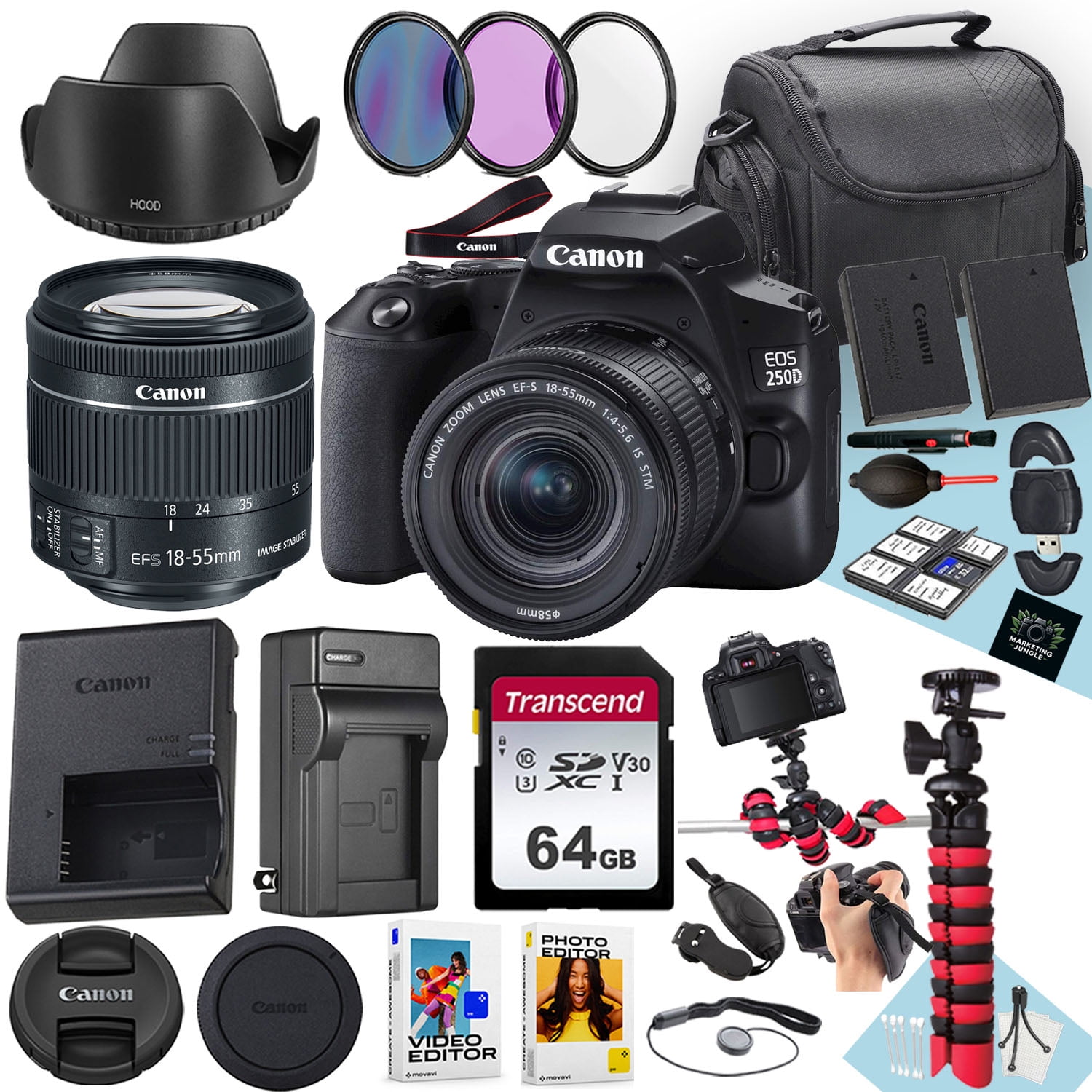 Canon EOS 250D / Rebel SL3 DSLR Camera With EF-S 18-55mm f/4-5.6 IS STM ...