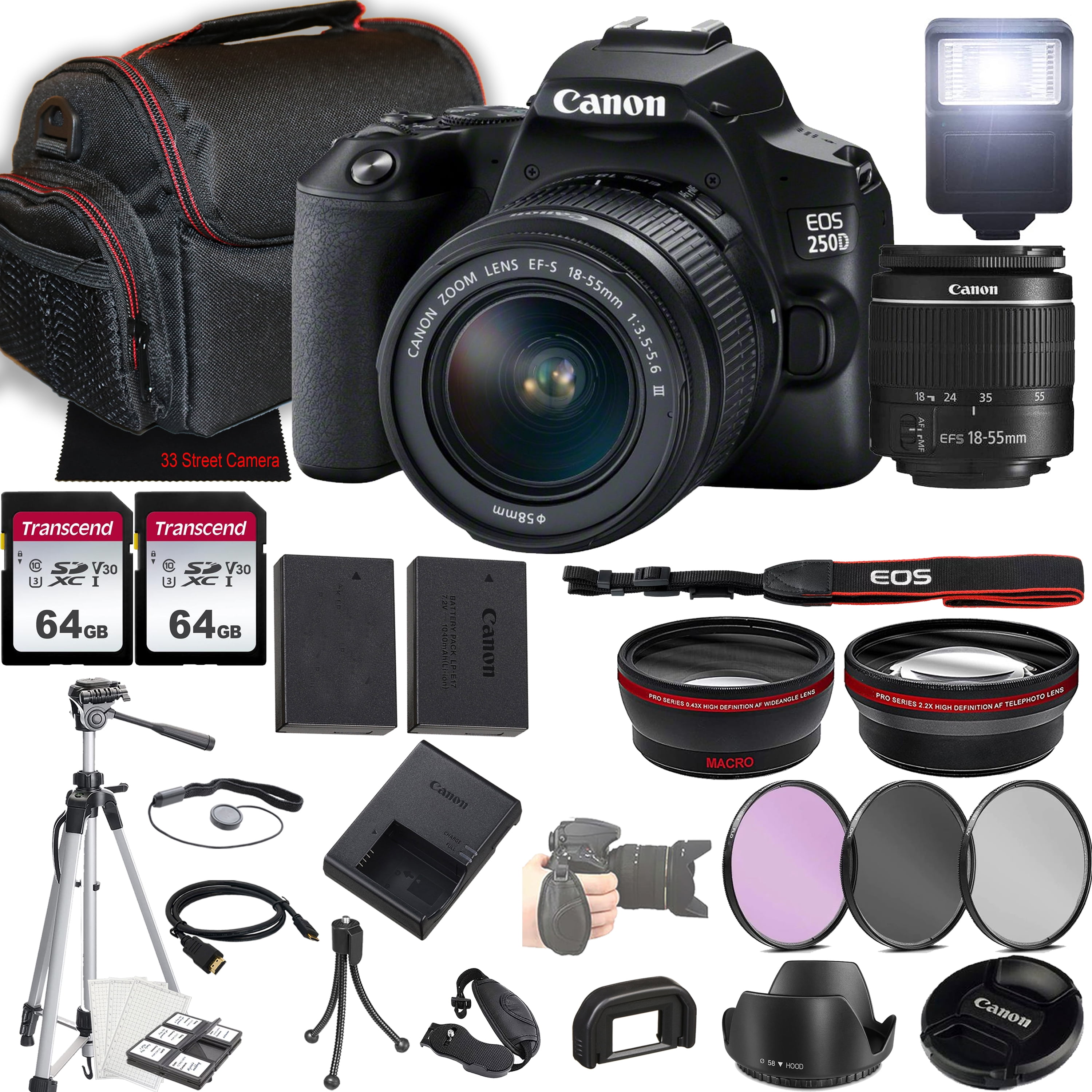 Canon EOS 250D (Rebel SL3) DSLR Camera w/18-55mm F/3.5-5.6 Zoom Lens ...